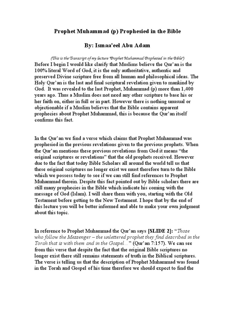Muhammad's Prophecies in the Bible | PDF | Revelation | Prophet