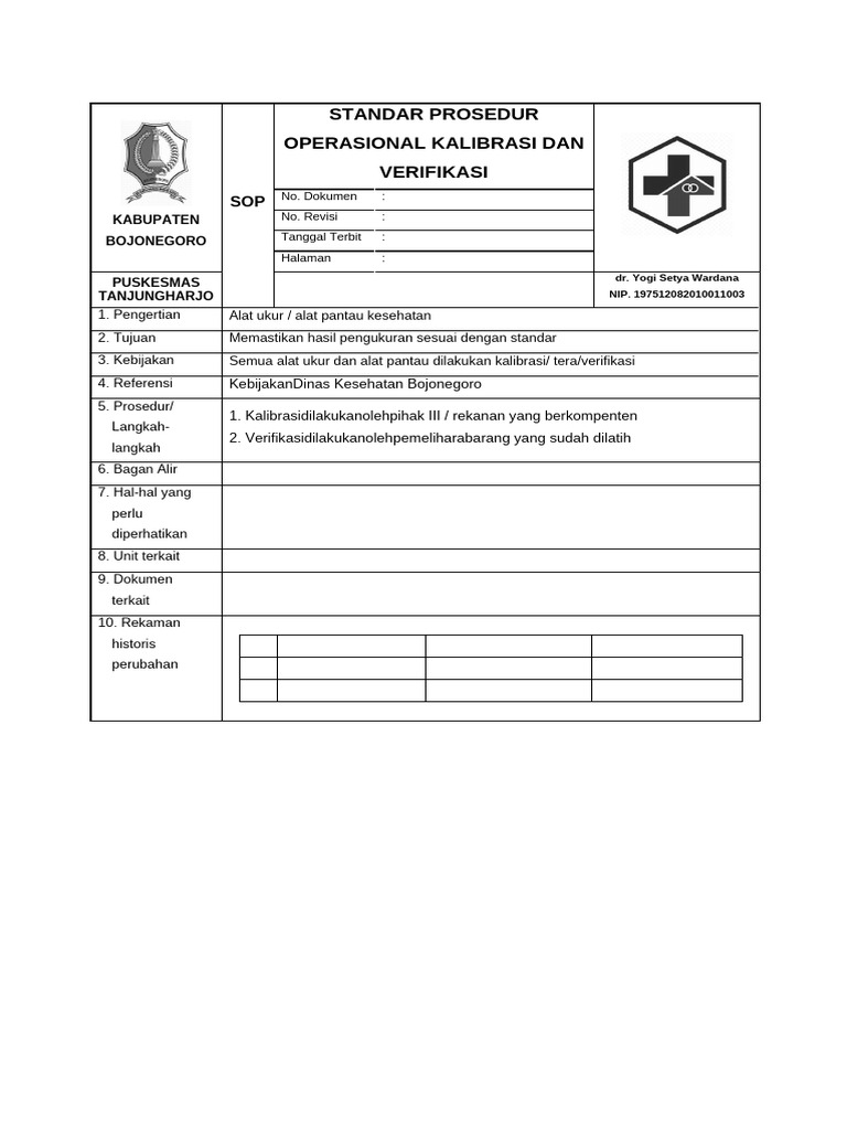 KOP SOP - KAlibrasi & Verifikasi | PDF