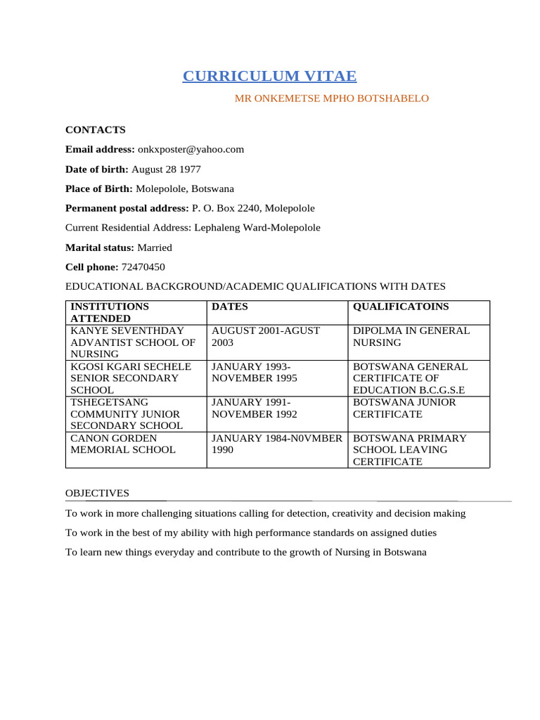 CURRICULUM VITAE-MPHO | PDF