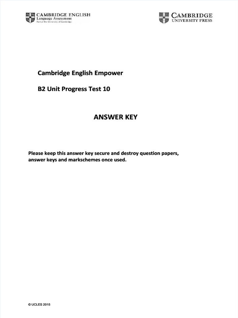 Cambridge English Empower b2 Unit Progress Test 10 Answer Key | PDF
