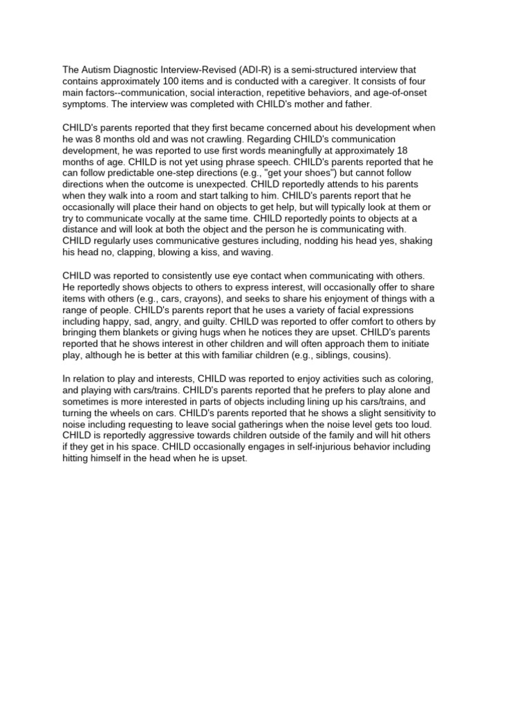 Example ADI-R Write Up | PDF