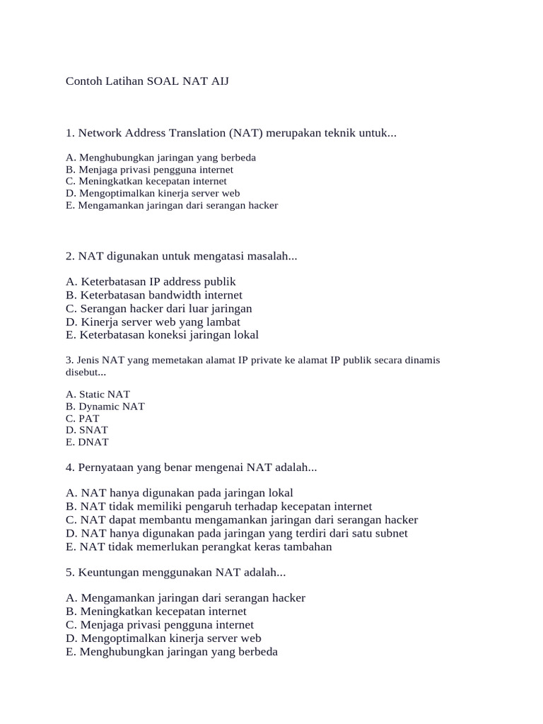 Contoh Latihan Soal Nat Aij | PDF | Komputer | Teknologi & Rekayasa