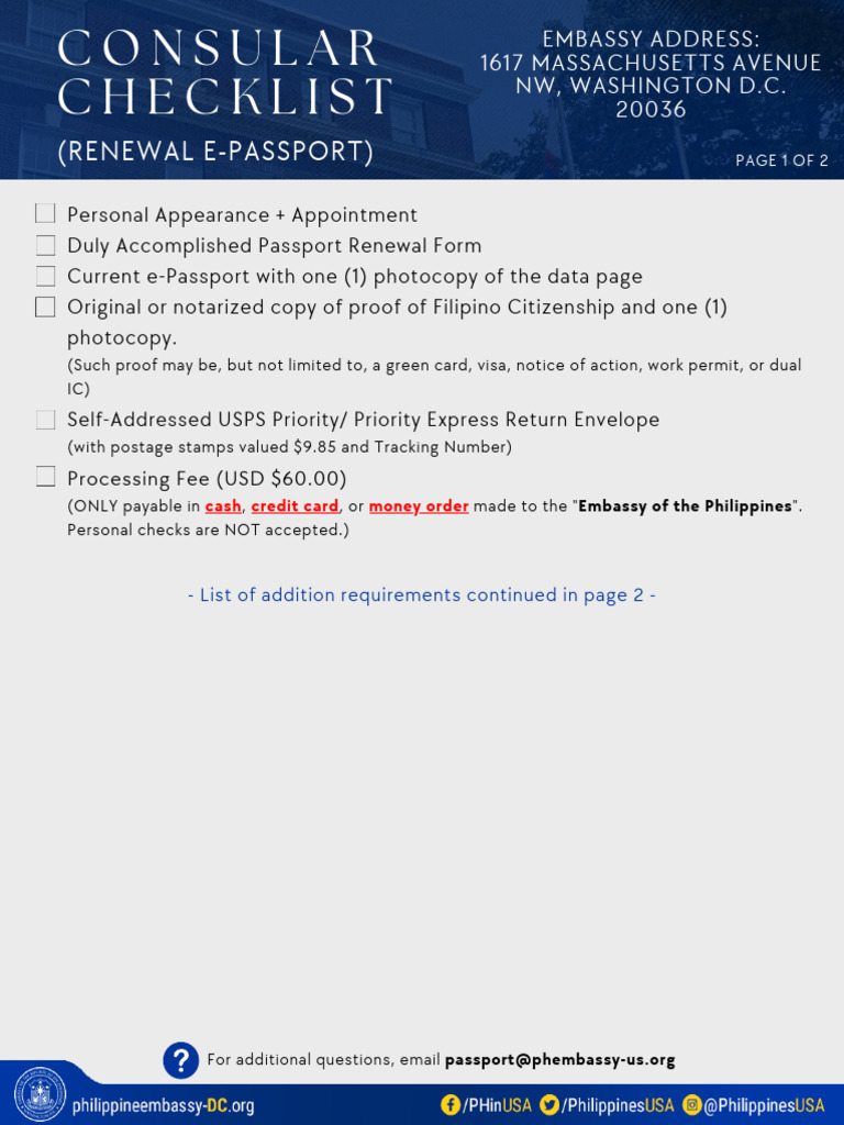 Renewal E Passport Checklist | PDF