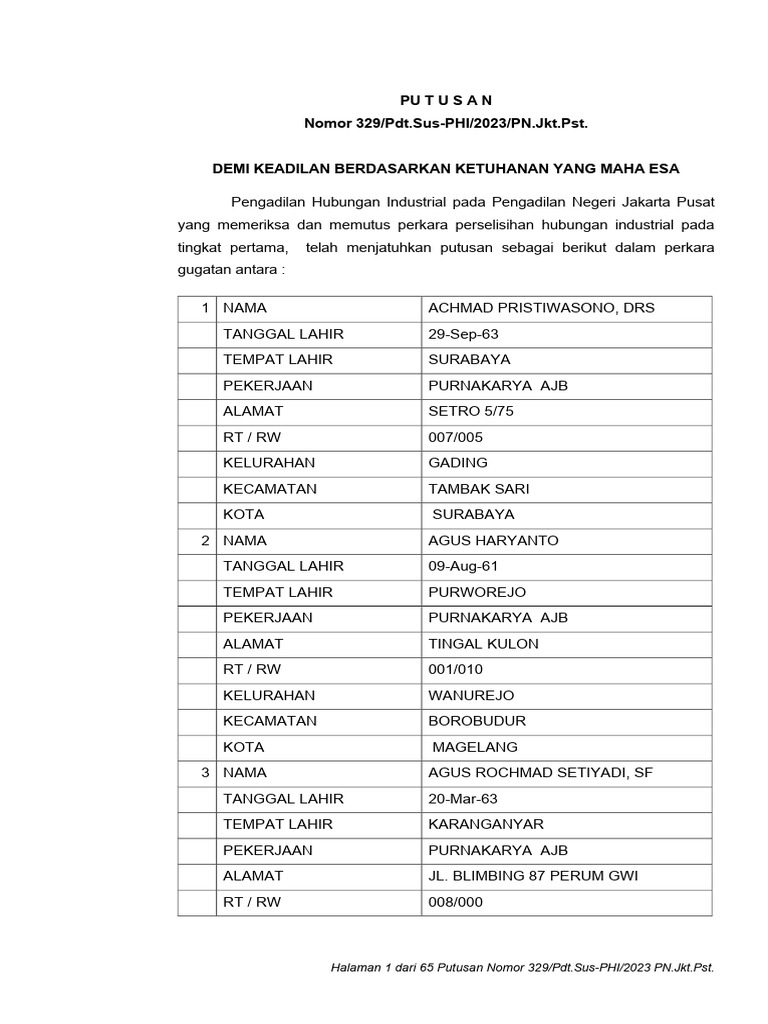 9353982-Salinan Putusan 329 PDT Sus-PHI 2023 PN JKT PST | PDF