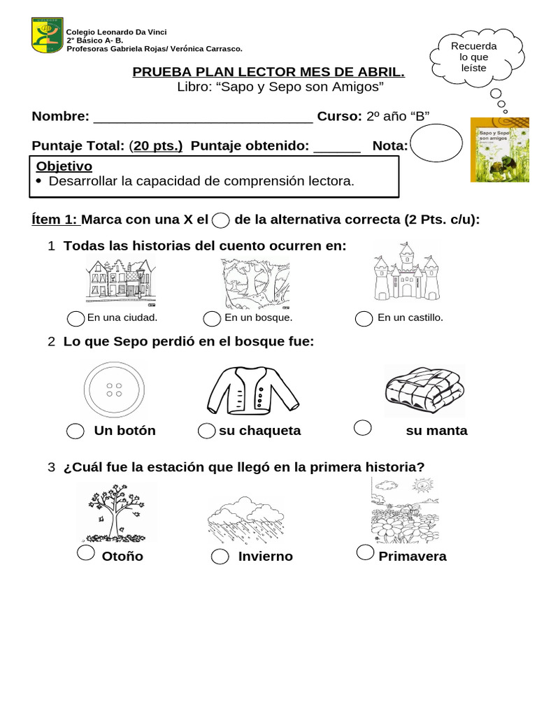 PRUEBA ADECUADA SAPO y SEPO SON AMIGOS ABRIL | PDF