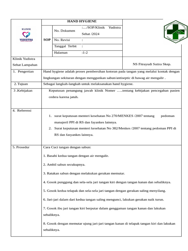 Sop Hand Hygiene 2 | PDF