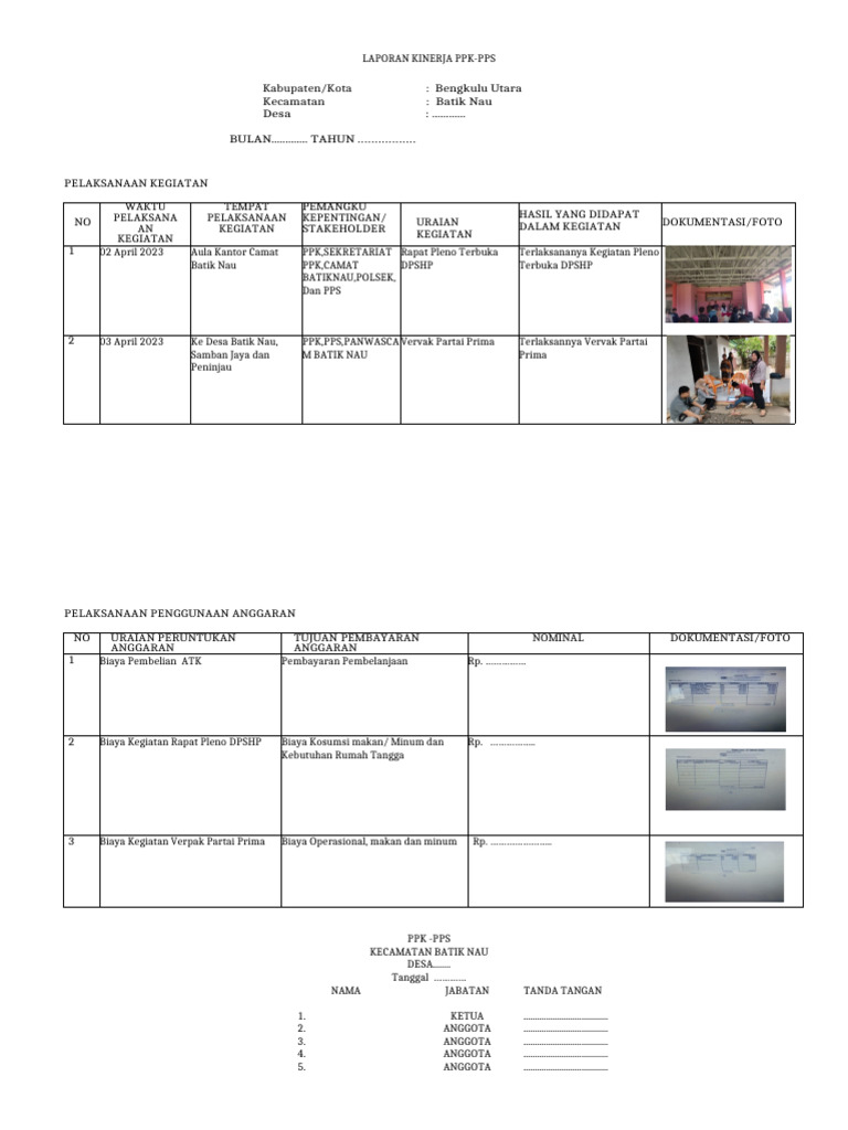 Contoh Laporan Kinerja Ppk-pps_072430 | PDF