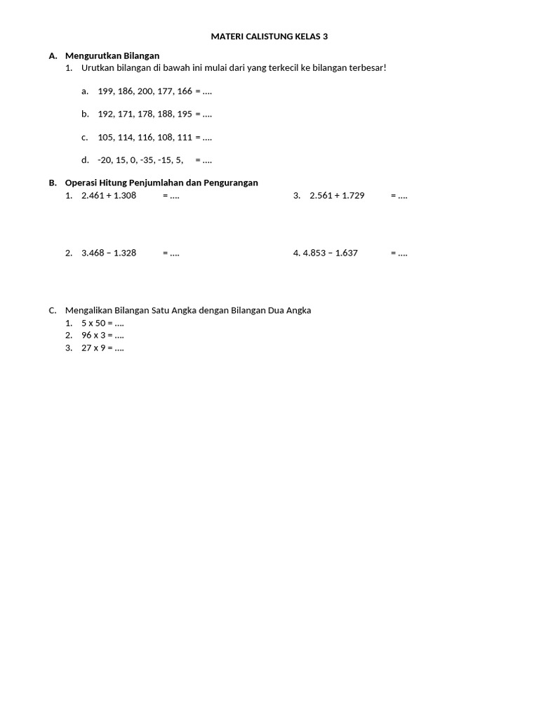 Materi Calistung Kelas 3 | PDF