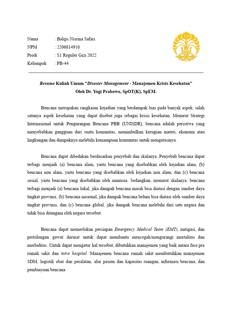 Resume Kuliah Umum 1_Balqis Nisrina Safari (2206814910) | PDF