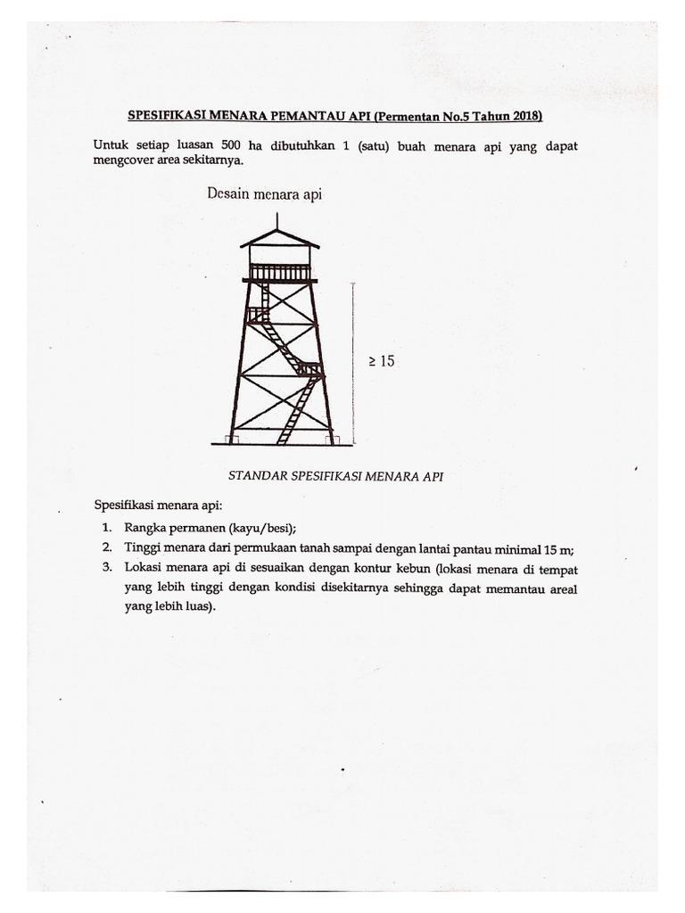 Spesifikasi Menara Pemantau Api (Permentan No.05 Tahun 2018 | PDF