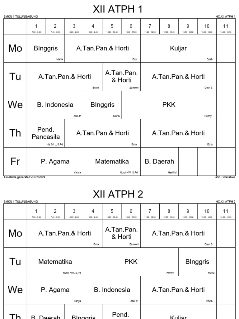 Jadwal Kbm Kelas Per 20 Juli 2024 | PDF