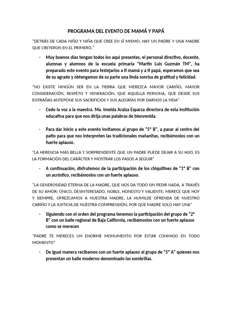 PROGRAMA DEL EVENTO DEL Mamá y Papá | PDF | Arte