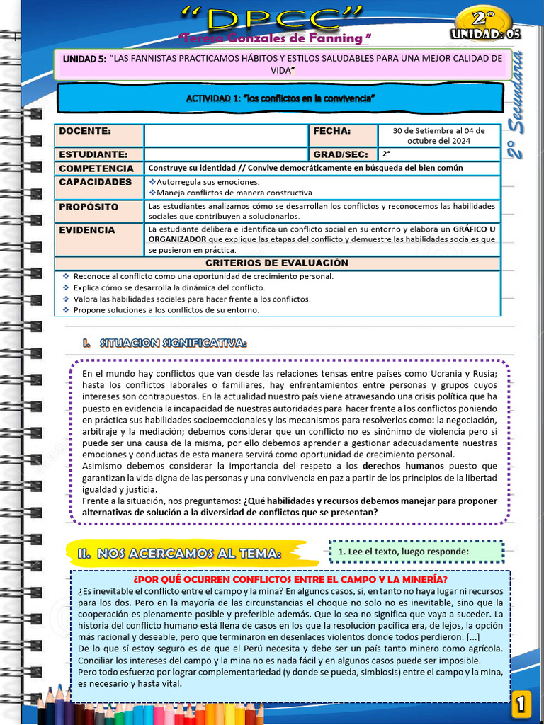2º DPCC Ficha 1 Unidad 5 2024 | PDF