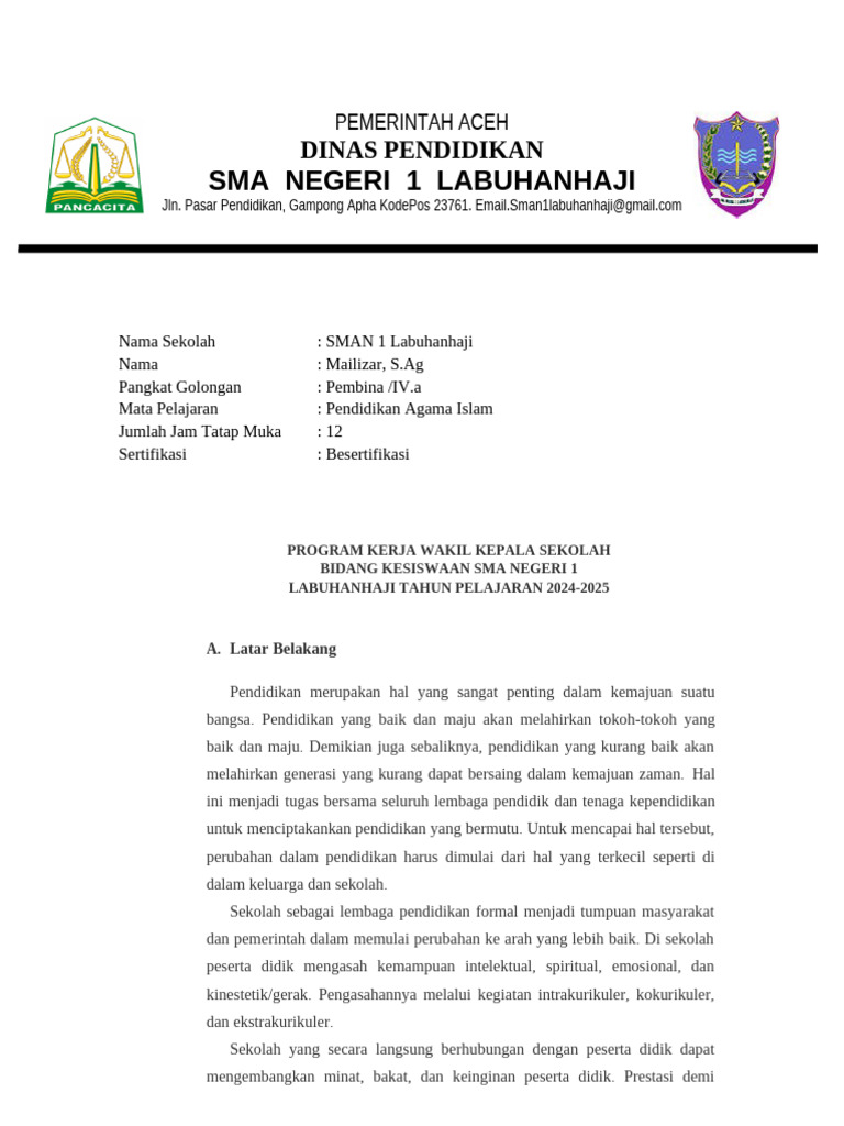 Program Kerja Kesiswaan 2021-2022 | PDF