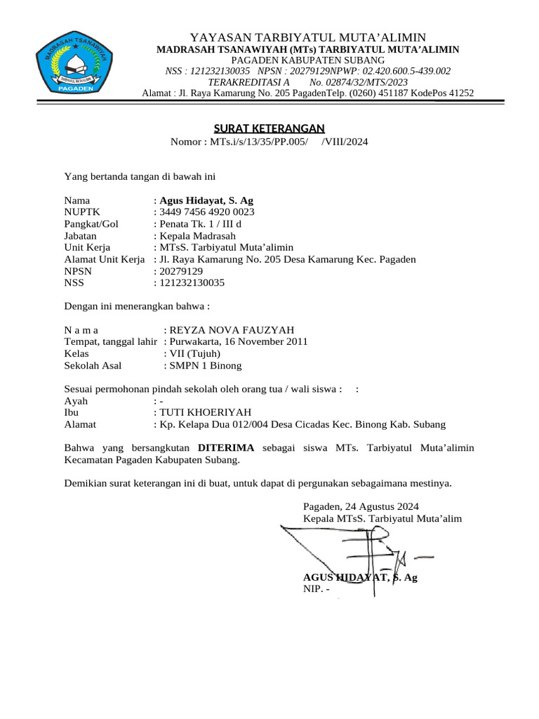 SURAT Diterima | PDF