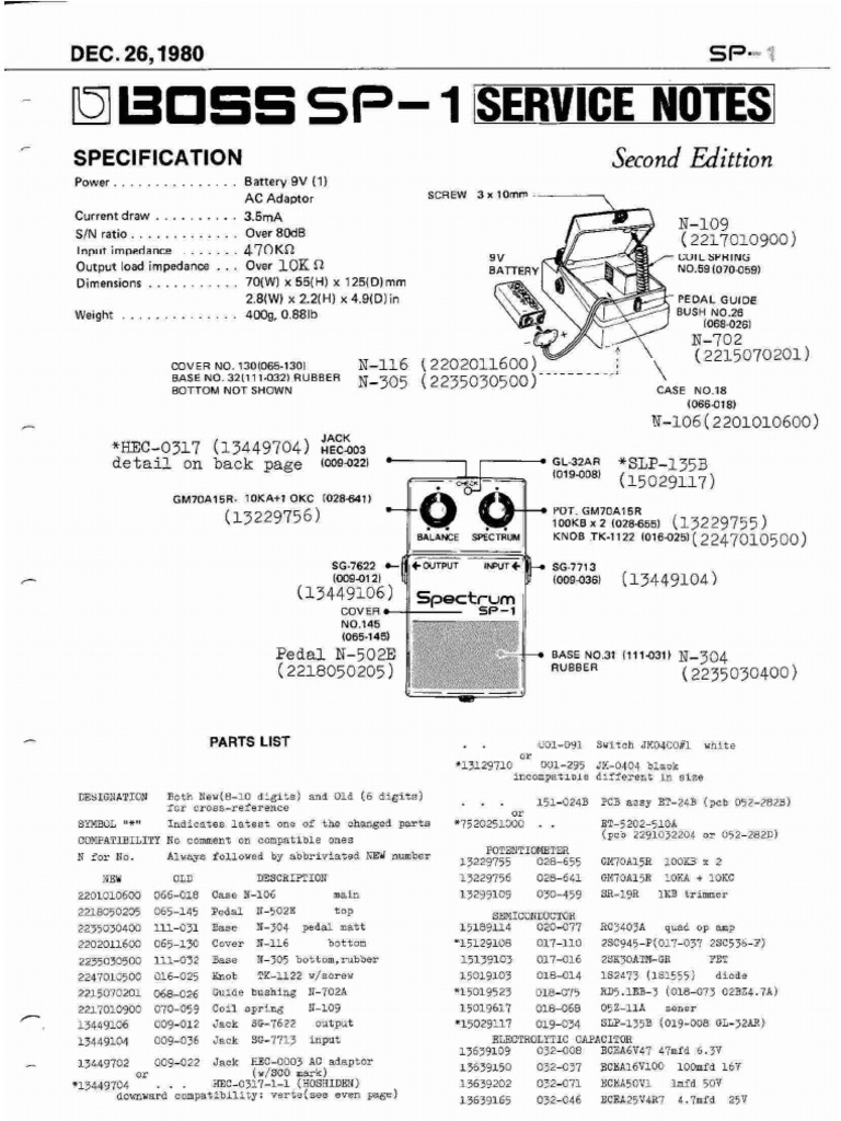 Boss SP-1 Service Notes | PDF