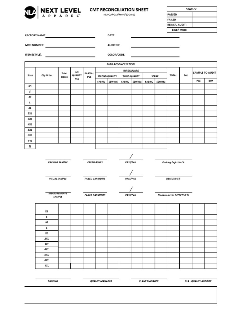 Reconciliation Sheet Actual | PDF