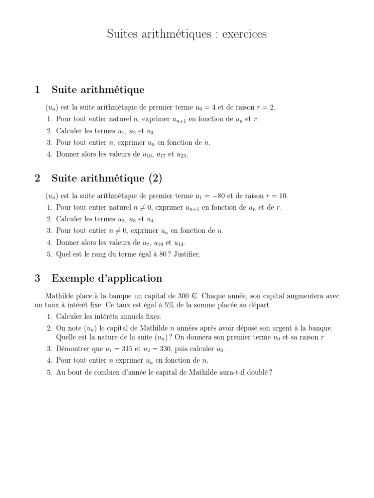 Suites Arithmetiques I STMG Exercices | PDF