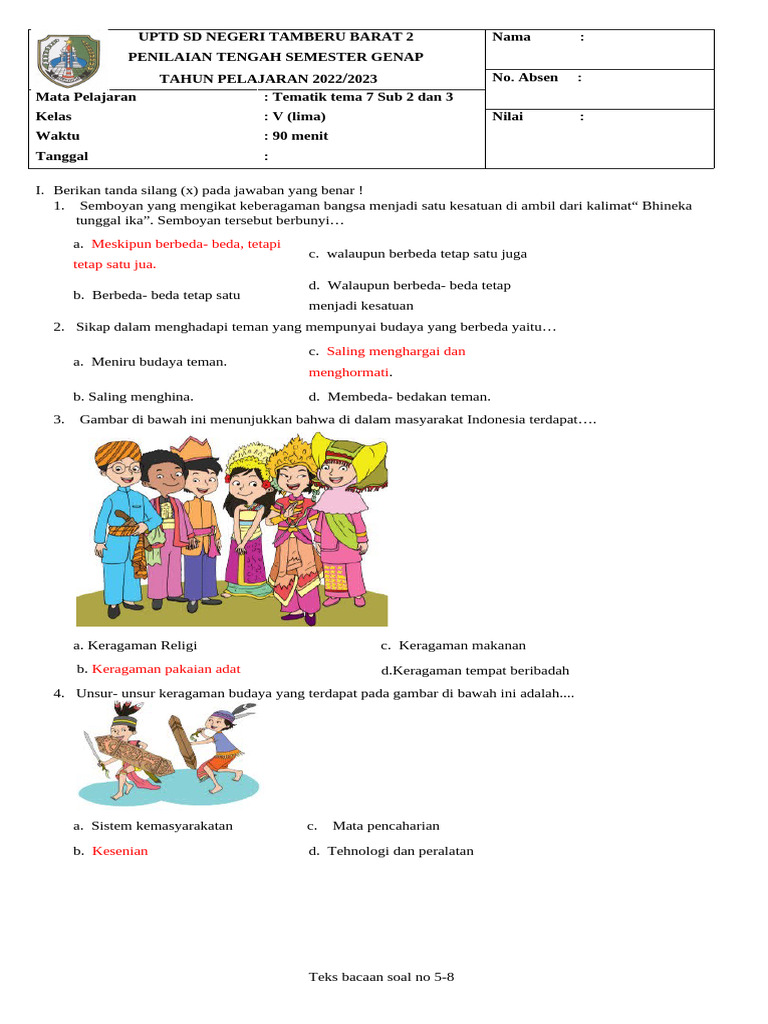Soal PTS Kelas 5 Tema 7 Sub 2 Dan 3 | PDF