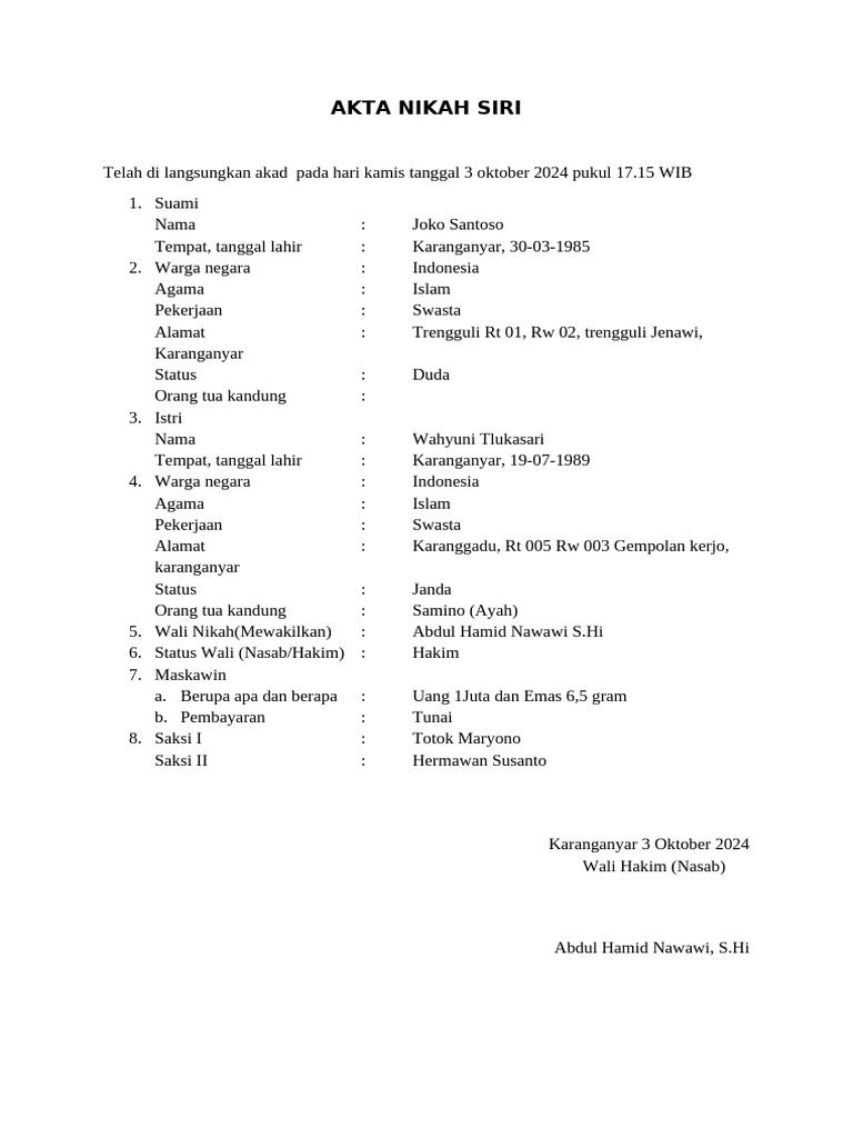 Akta Nikah Sirri | PDF