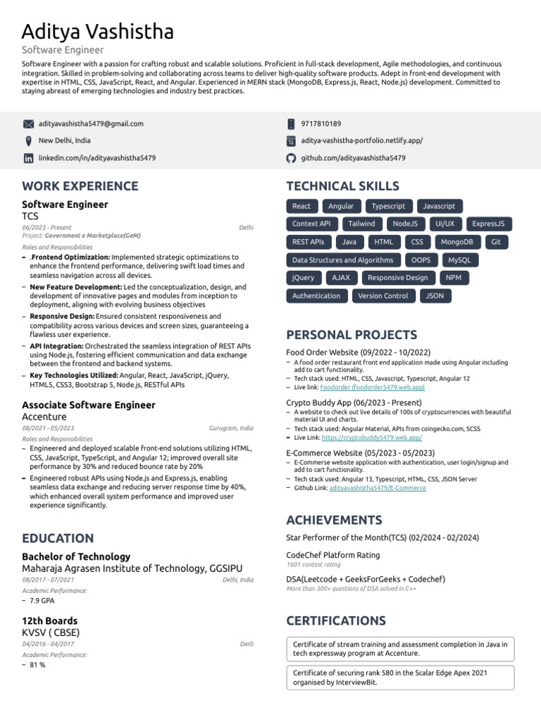 CV Aditya Vashistha | PDF