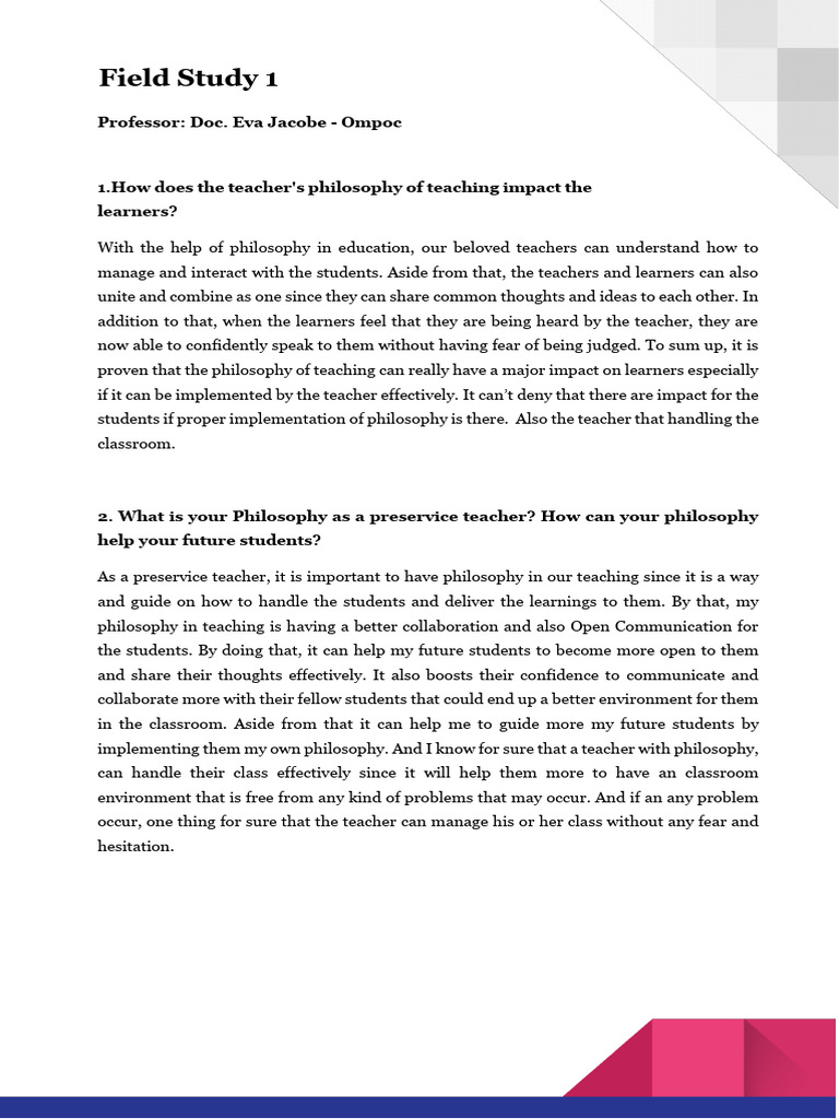 FIELD STUDY ASSIGNMENT (1&2) | PDF