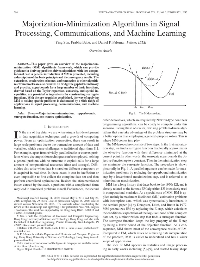 Majorization-Minimization Algorithms in Signal Processing Communications and Machine Learning | PDF