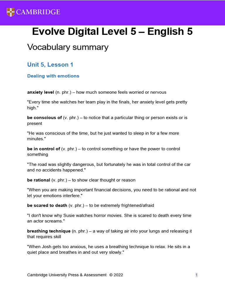 Unit 5 - E5 - Vocabulary | PDF