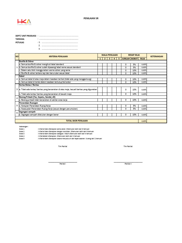 Form Ceklist 5r Hka - Ruang Kerja | PDF