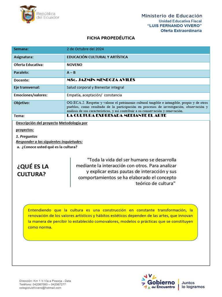 Ficha Propedéutica Eca 9no A B Oct 2024 | PDF