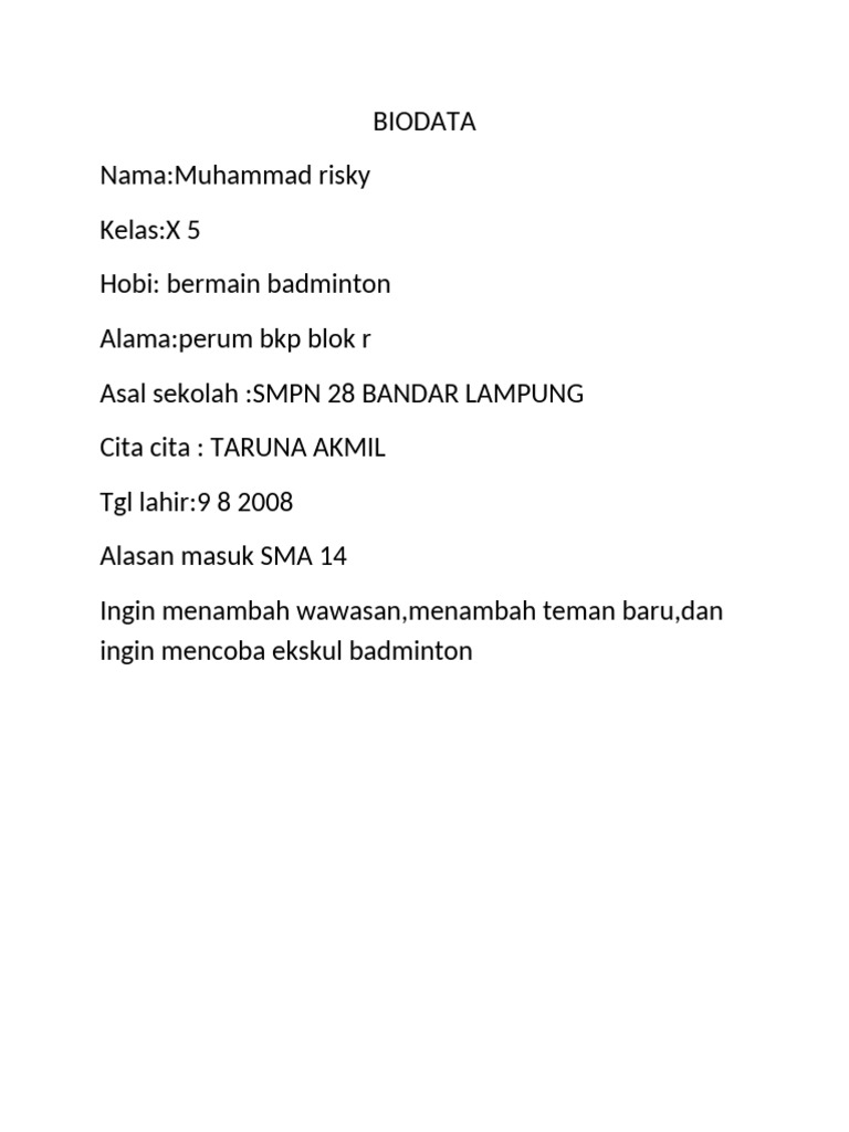 BIODATA - Docx Rozky | PDF