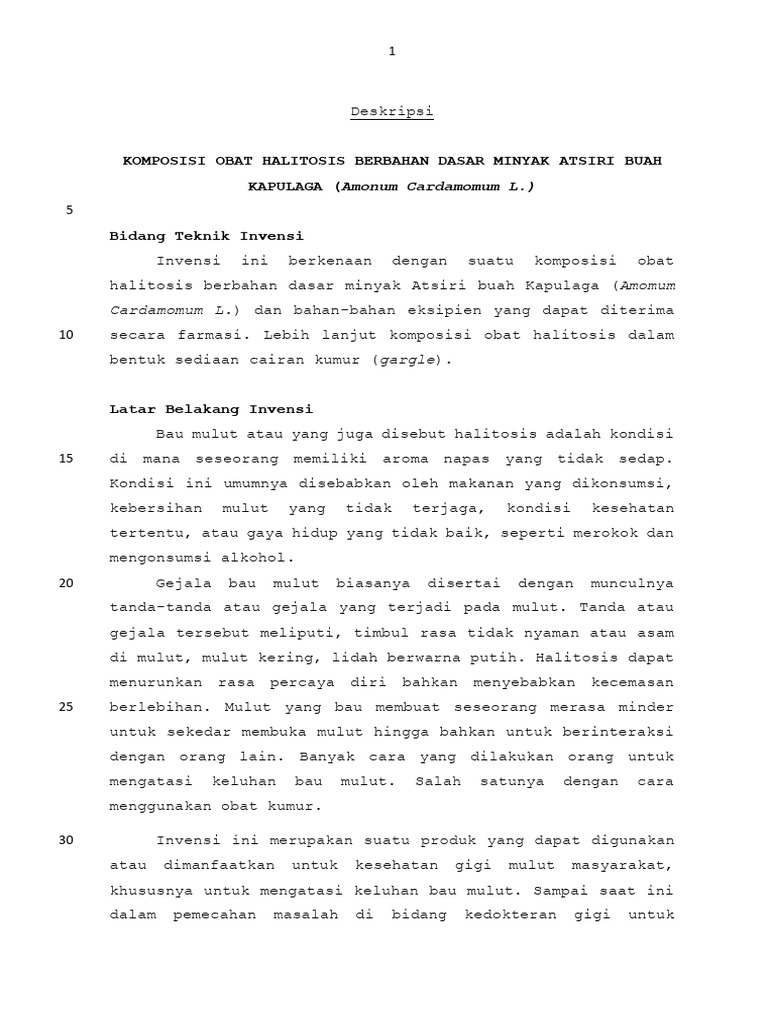 Deskripsi Paten Obat Halitosis Revisi Final Pasca Mediasi 2 060421 | PDF