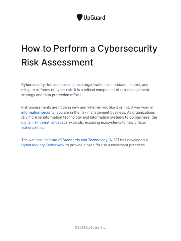 How To Perform A Cybersecurity Risk Assessment | PDF
