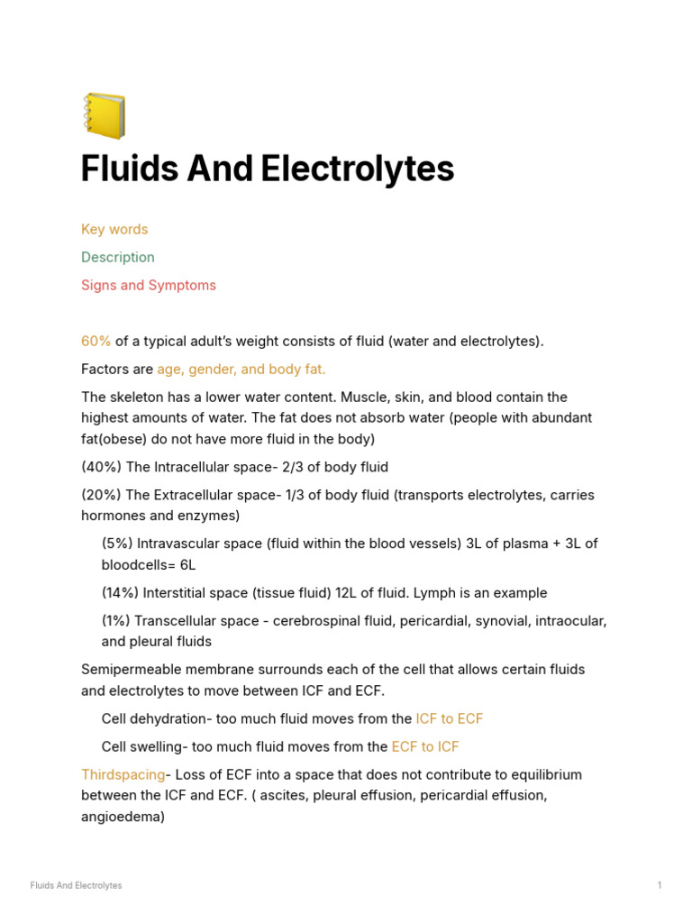 Fluids and Electrolytes | PDF