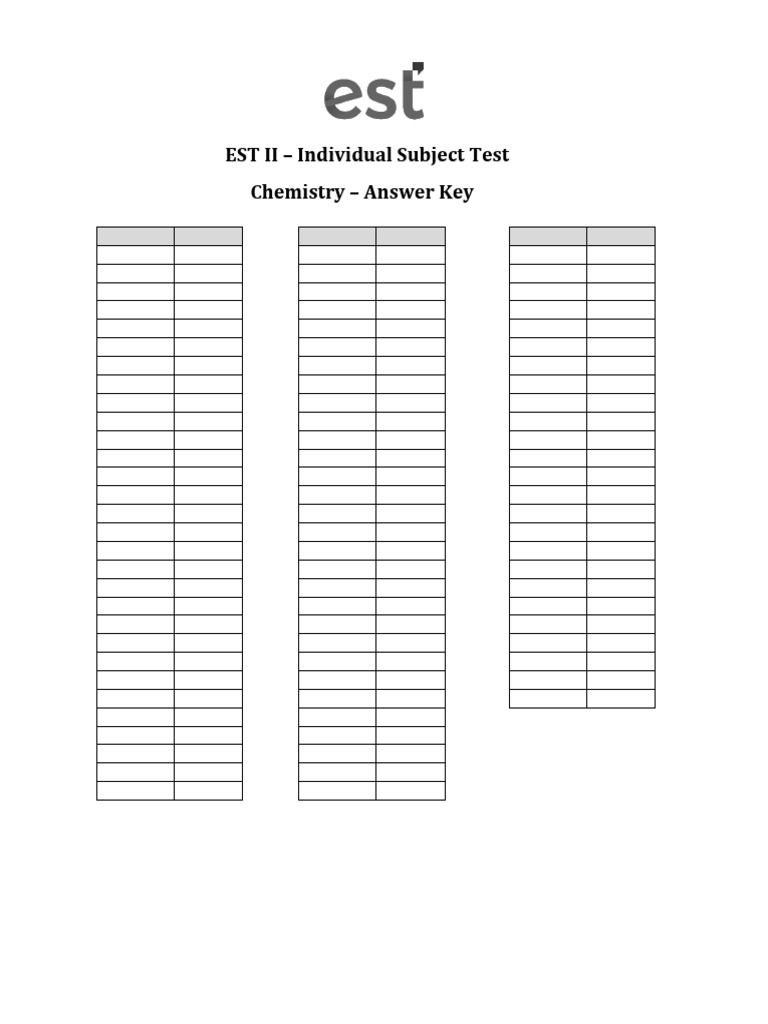 EST 2 Chemistry Answer Key - Test Sample 2 | PDF