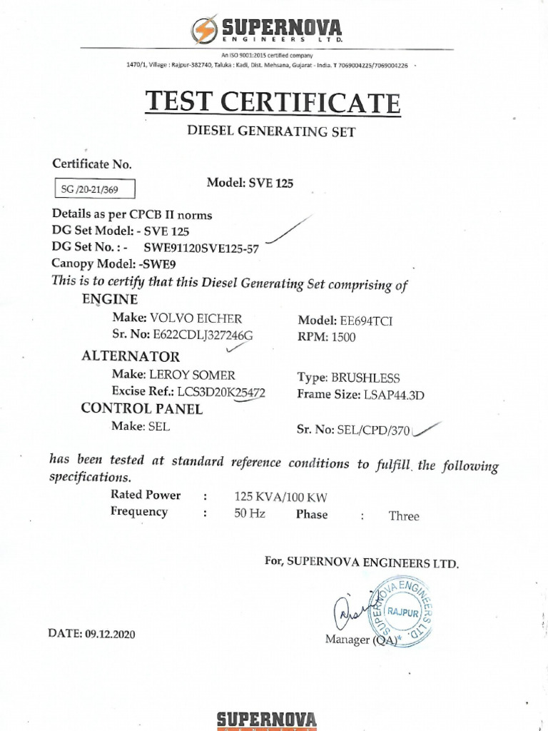 Saltflix Enterprises - Test Certificates | PDF