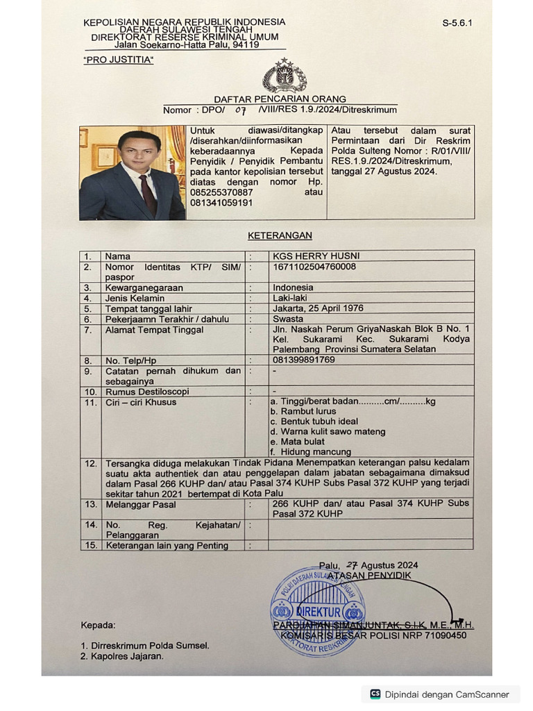 Dpo Tersangka Kgs Herry Husni | PDF