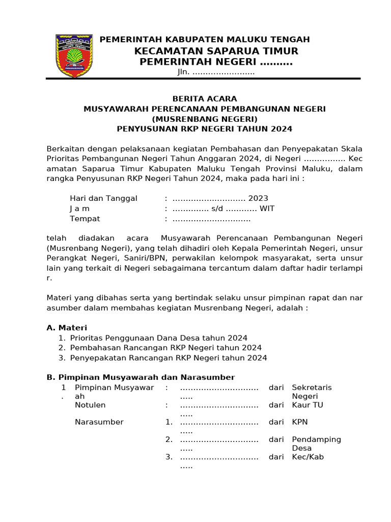 Saptim Contoh Ba Musrenbang RKP 2023 | PDF