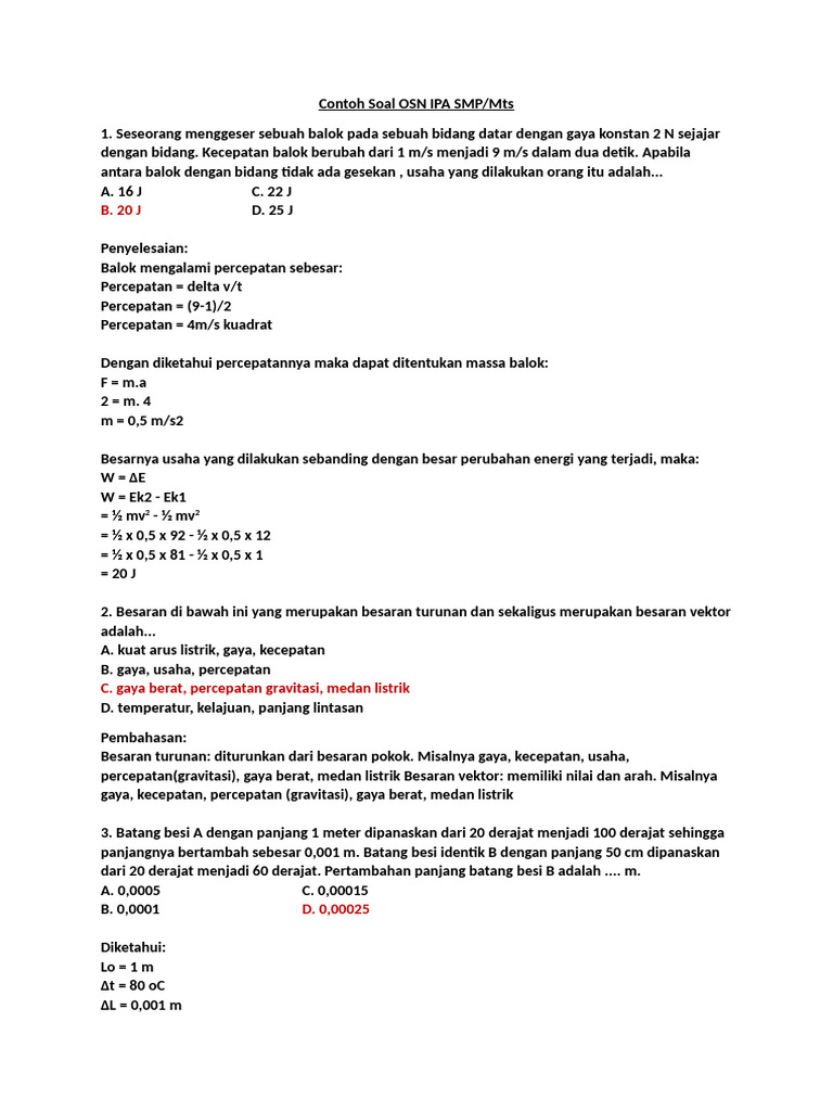 Contoh Soal OSN IPA SMP | PDF