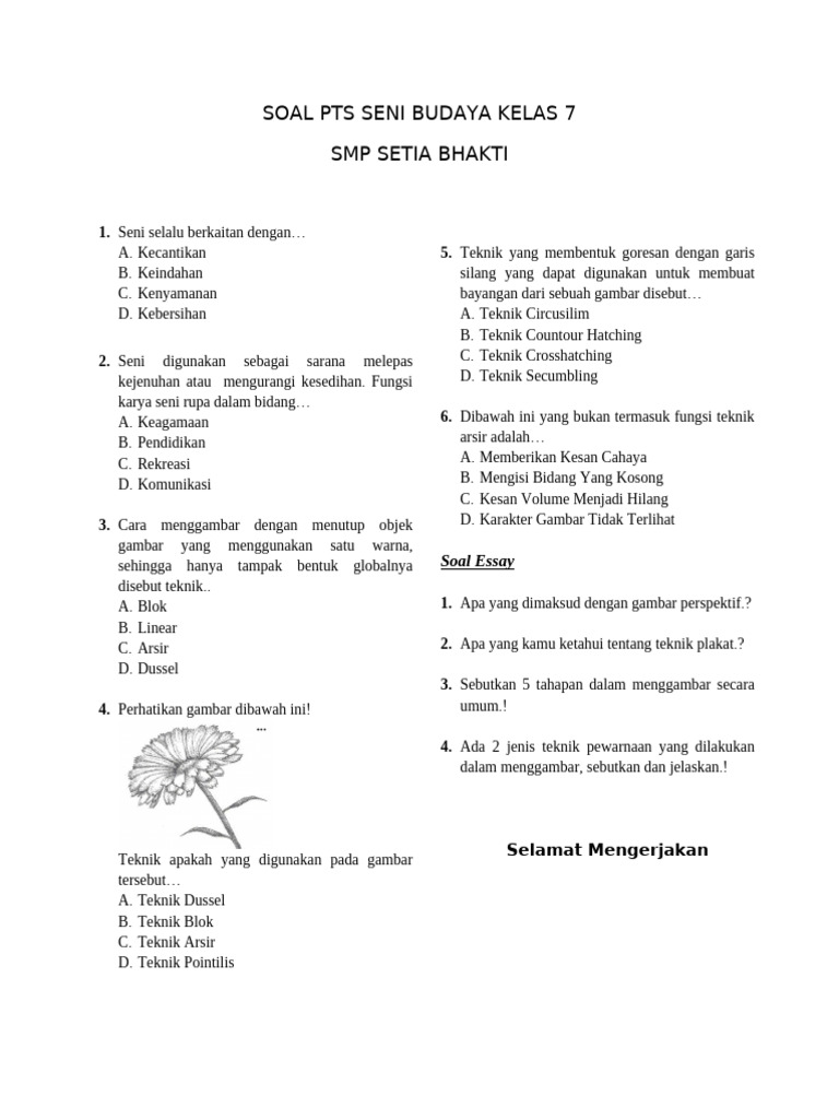 Soal Uts Seni Budaya Kelas 7 SMP Setia Bhakti | PDF