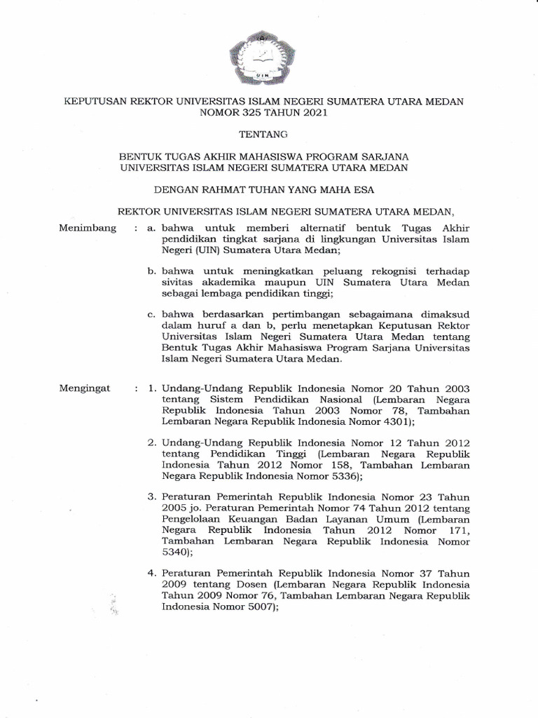 2021 - SK Rektor Tentang Bentuk - Bentuk Tugas Akhir Mahasiswa Program ...