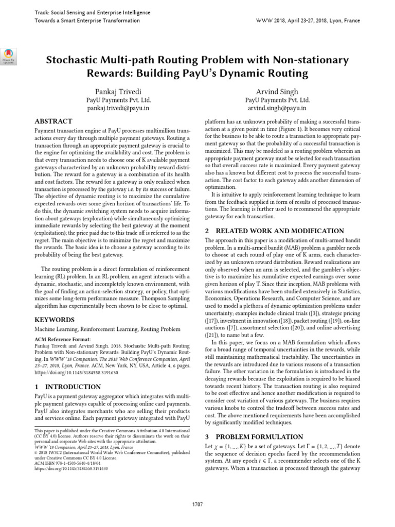 Stochastic Multi-Path Routing Problem With Non-Stationary Rewards: Building PayU's Dynamic ...