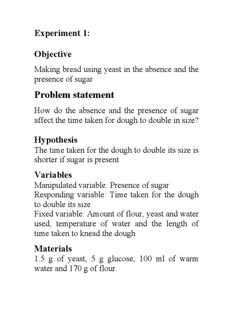 Problem Statement: Experiment 1: Objective | PDF | Dough | Foods