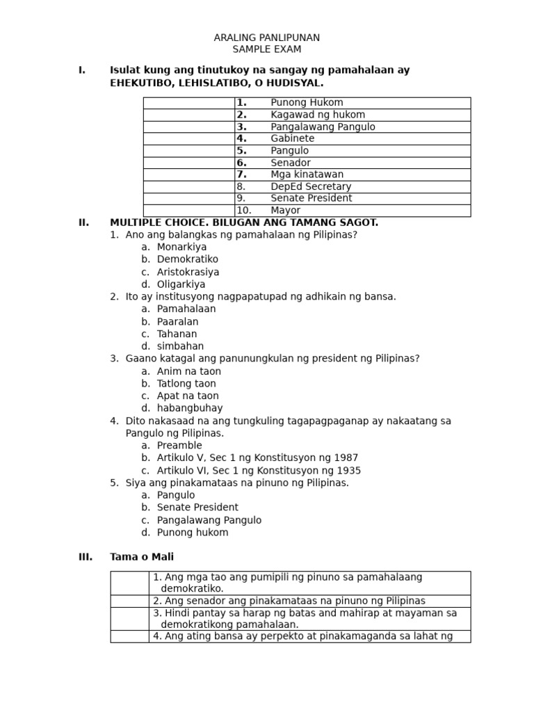 AP Test Grade 5 Tipol 4th Quarter | PDF
