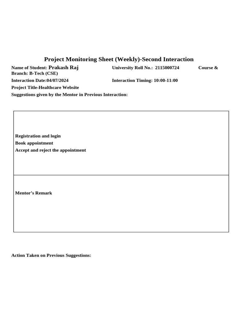 1 Project Monitoring Sheet 2 | PDF