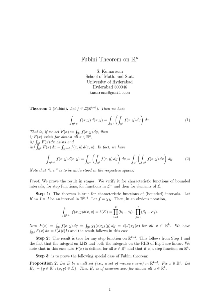 Fubini Theorem On R N | PDF