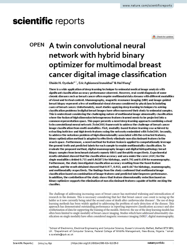 A Twin Convolutional Neural Network With Hybrid Binary Optimizer For Multimodal Breast Cancer ...