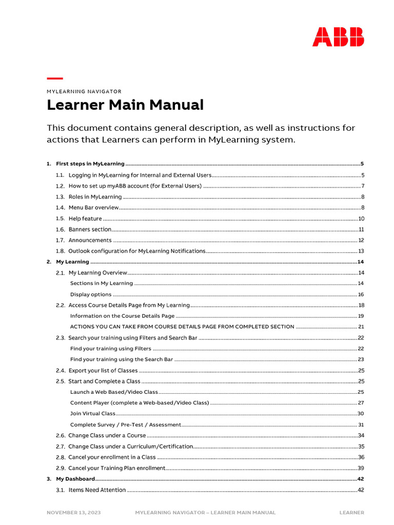 Mylearning Navigator-Learner Main Manual 13.11.2023 | PDF