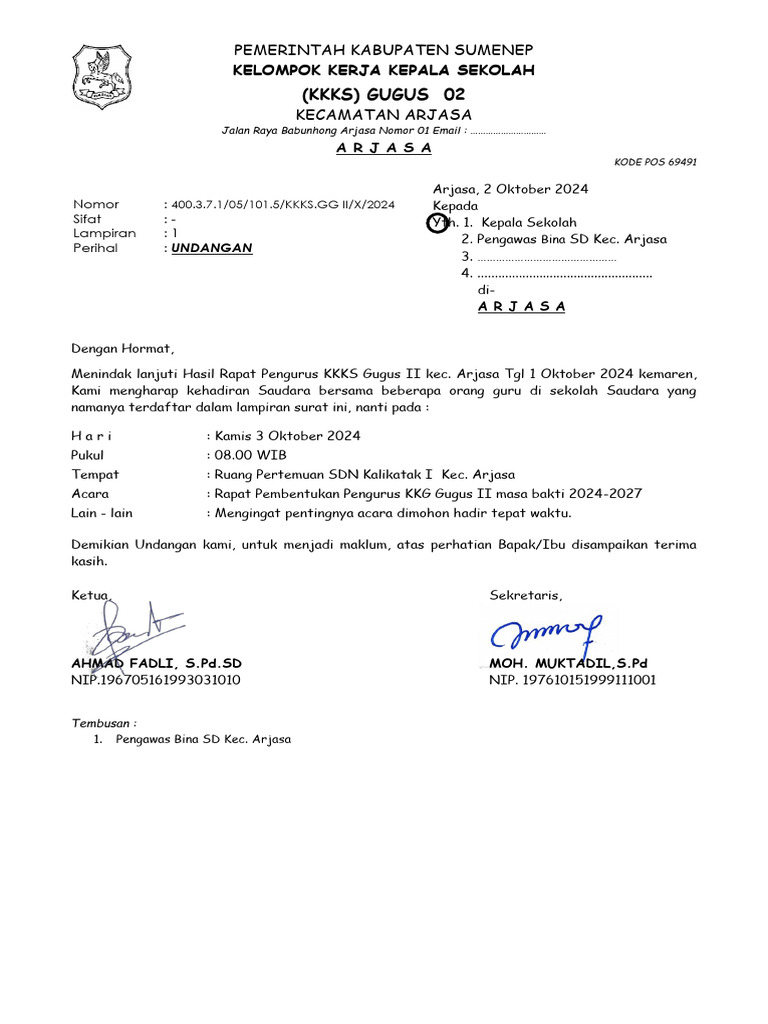 Undangan KKKS - Gugus Ii 2024 | PDF