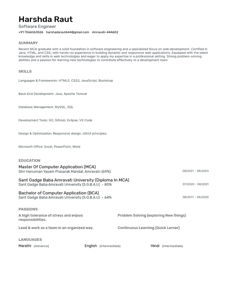 Harshda Resume | PDF | Computers